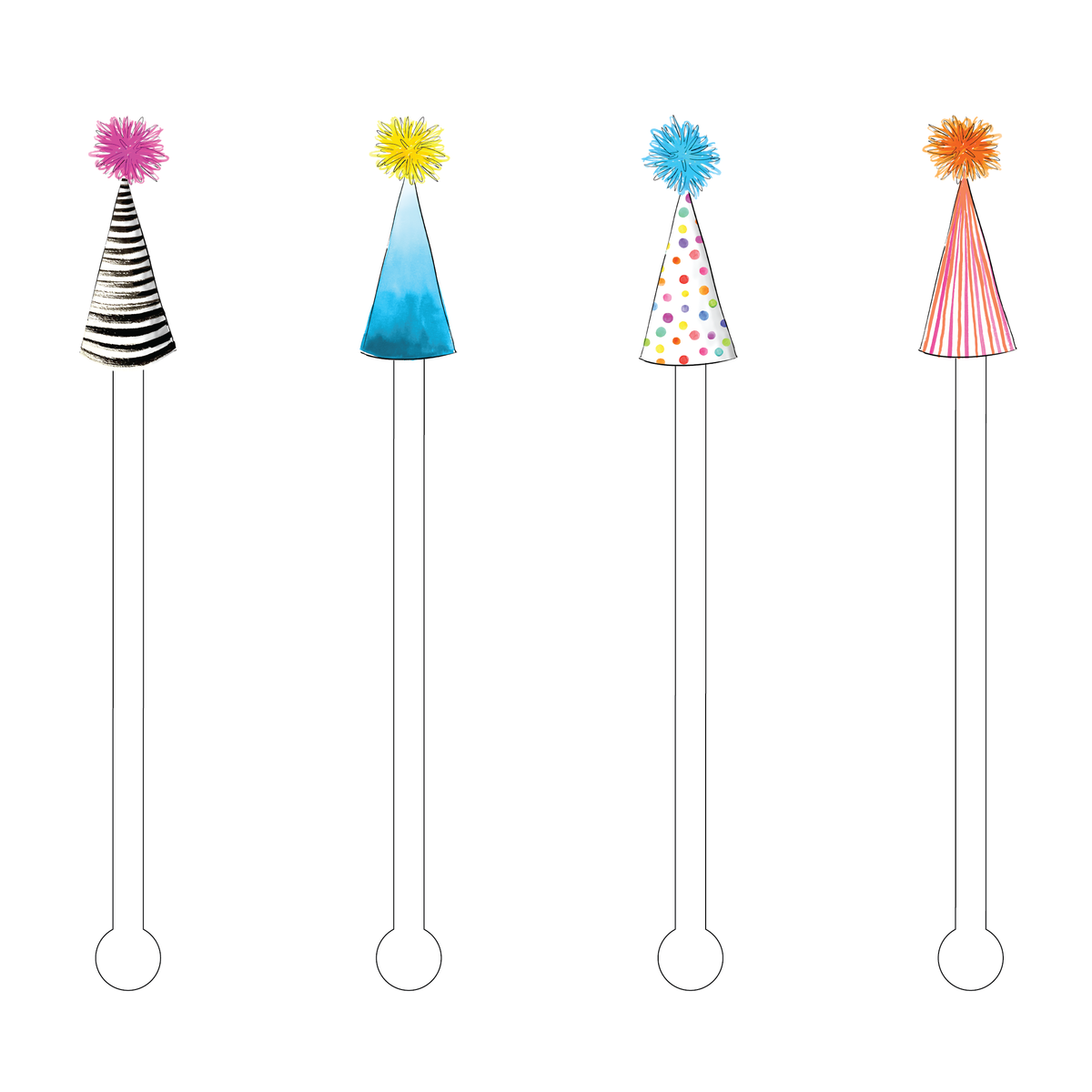 PREPPY PARTY HATS ACRYLIC STIR STICKS COMBO – Z & Z Designs